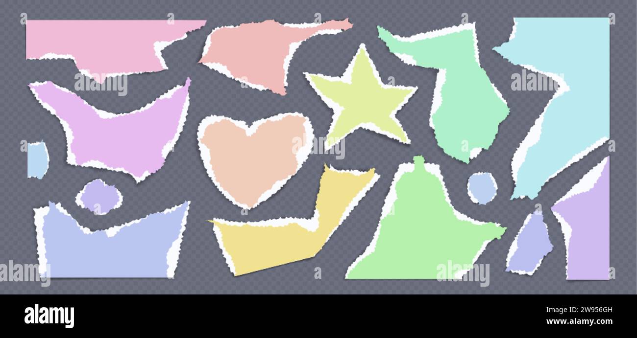 Realistic set of color paper pieces for collage isolated on transparent ...