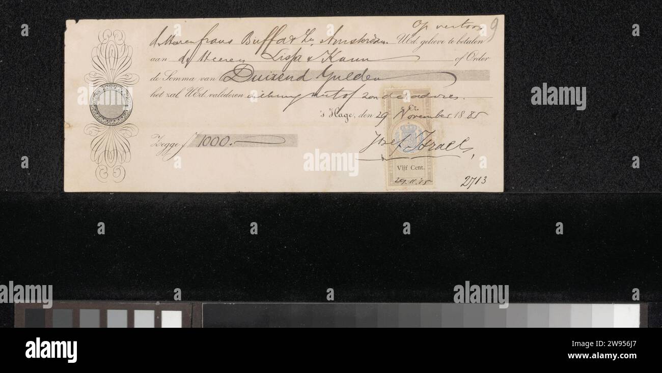 Receipt for French Buffa and Sons, Lissa & Kann, 1885 The Hague paper ...