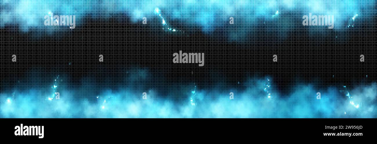 Blue lightning and smoke effect frame background. 3d abstract thunder ...