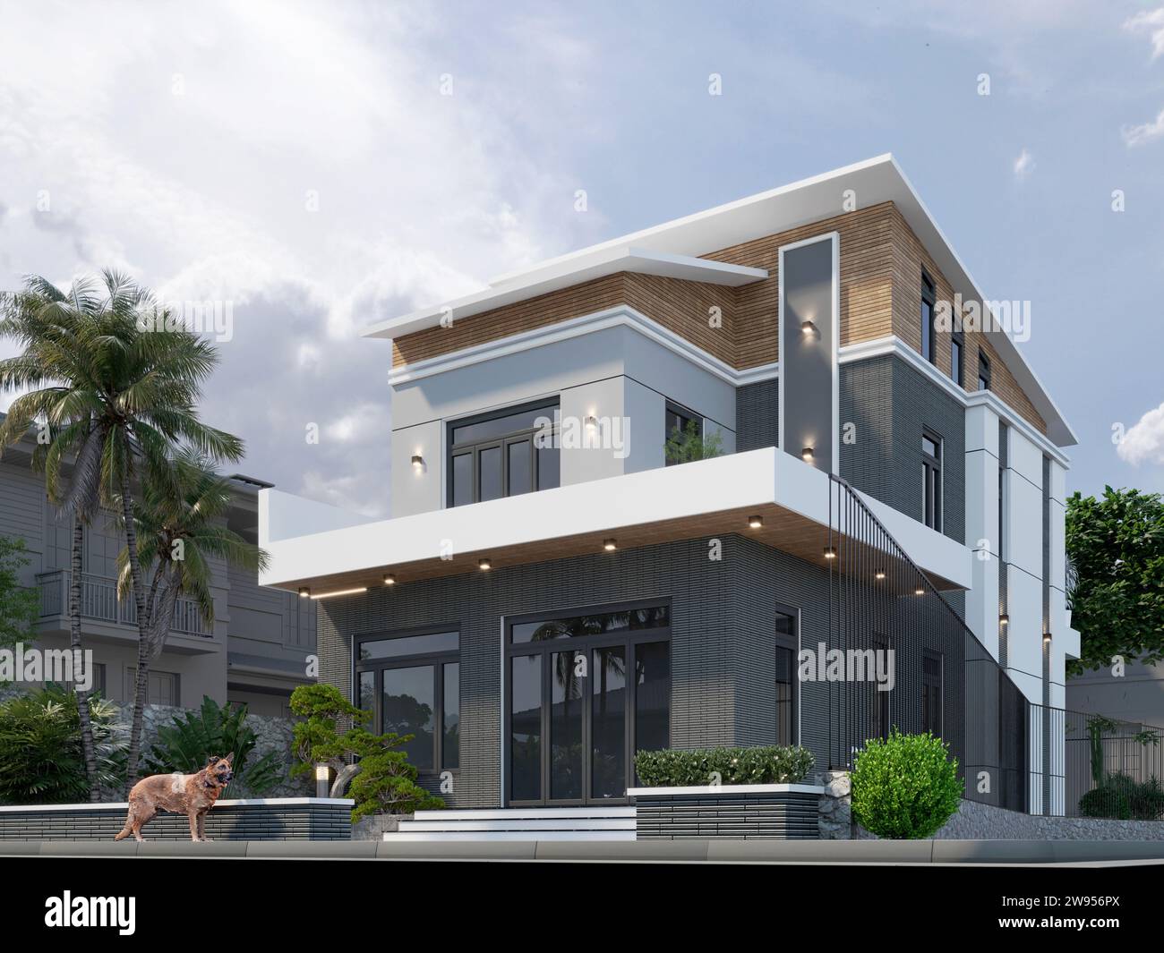 3D RENDER OF LUXURY HOUSE EXTERIOR VIEW Stock Photo - Alamy