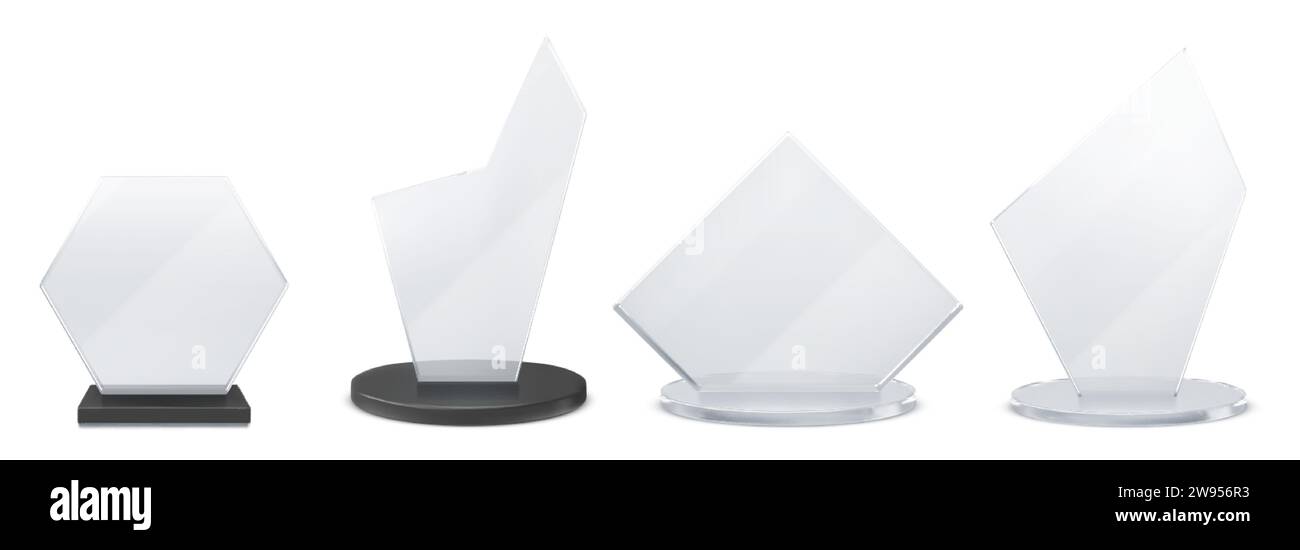 3D glass trophies set isolated on white background. Vector realistic ...