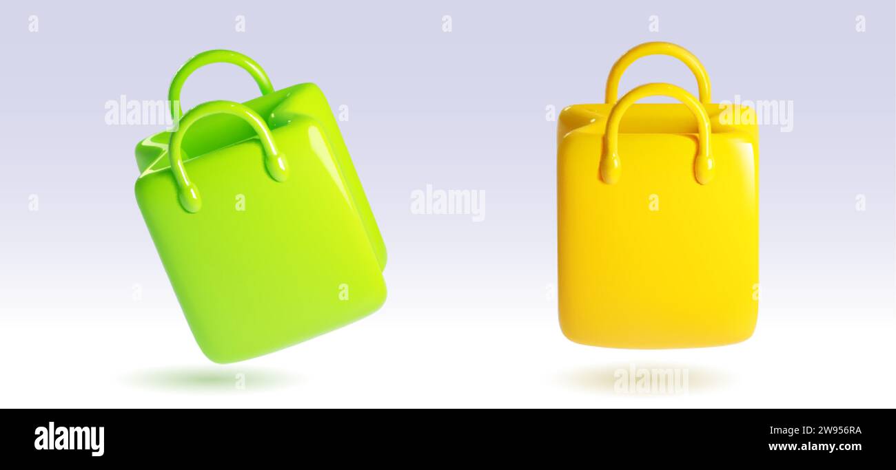 3d render shop paper bag for gift isolated vector. Realistic fashion ...