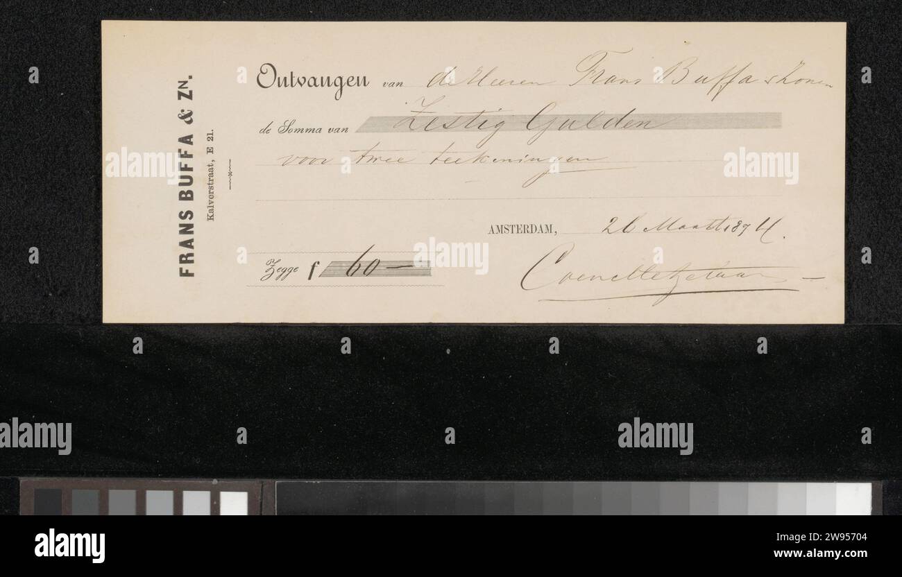 Receipt for Coen Metzelaar, Frans Buffa and Sons, 1874 Amsterdam paper ...