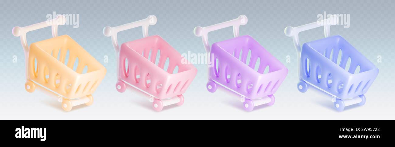 3D supermarket cart with wheels and plastic basket for shopping and ...