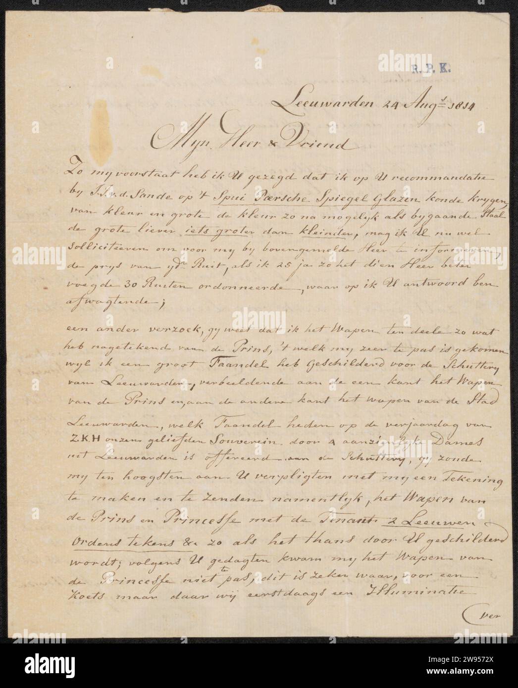 Letter to Lambertus Hardenberg (1744), Jan Hendrik Nicolaij, 1814 ...