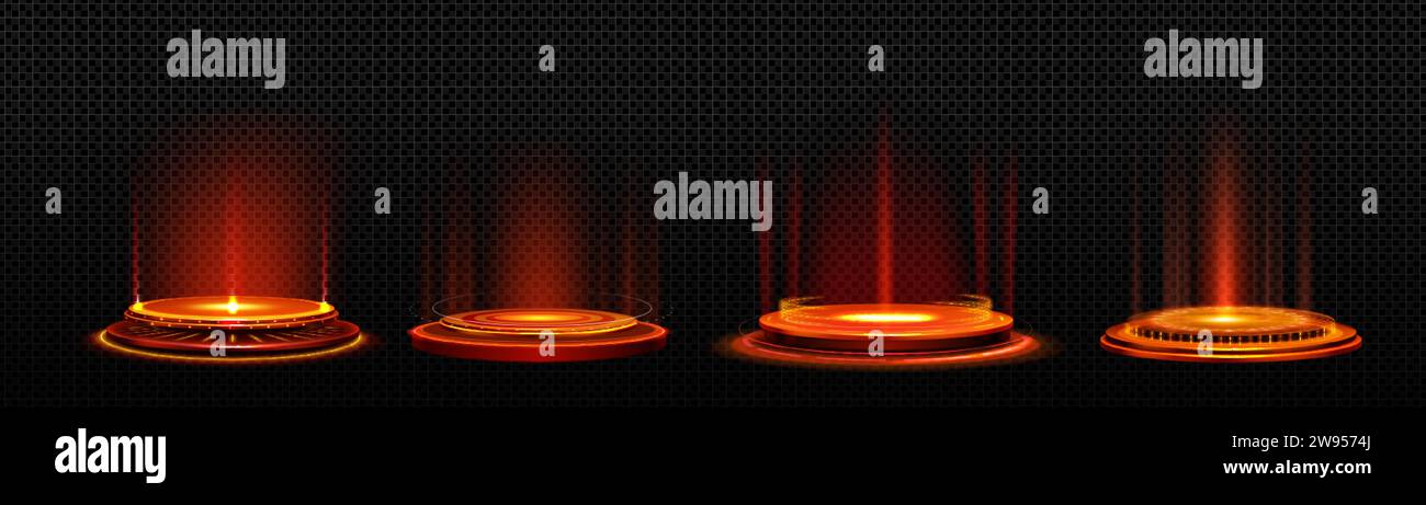Glowing red neon game portal in realistic vector illustration set ...
