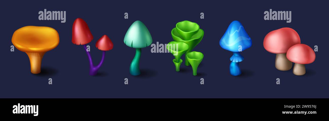 Fantasy mushrooms set isolated on background. Vector cartoon ...