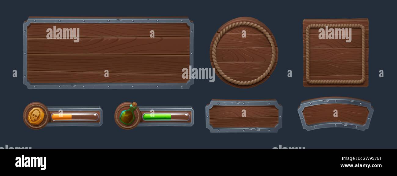 Wooden frames and boards with copy space, score bars for game user ...