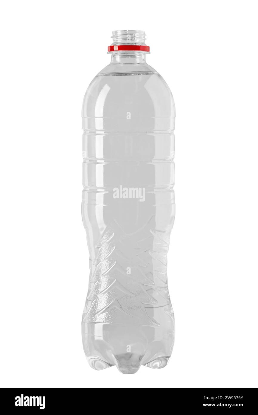Plastic bottle of water without cover isolated on a white background ...