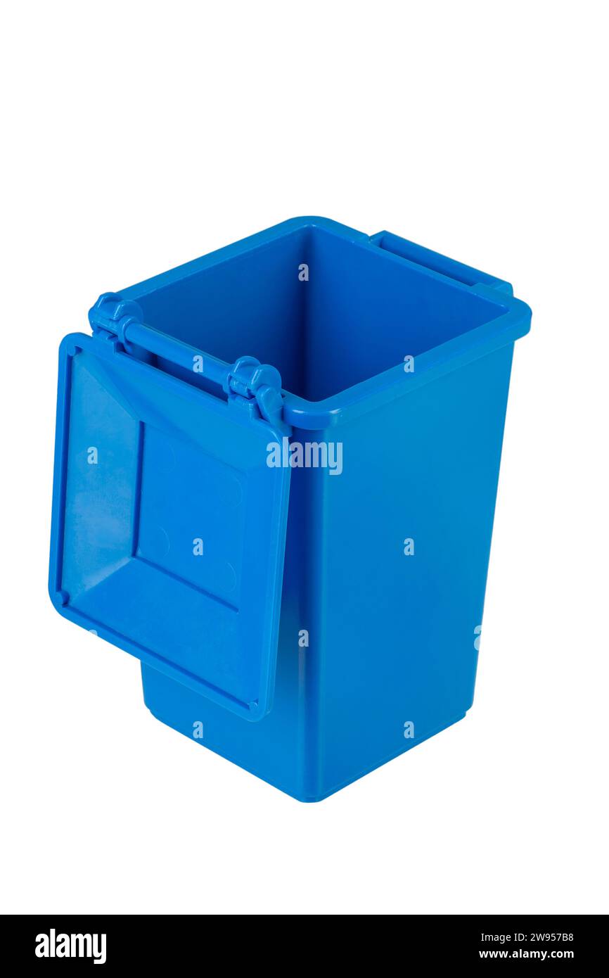 Blue recycling bin isolated on white background. Garbage, trash bin ...