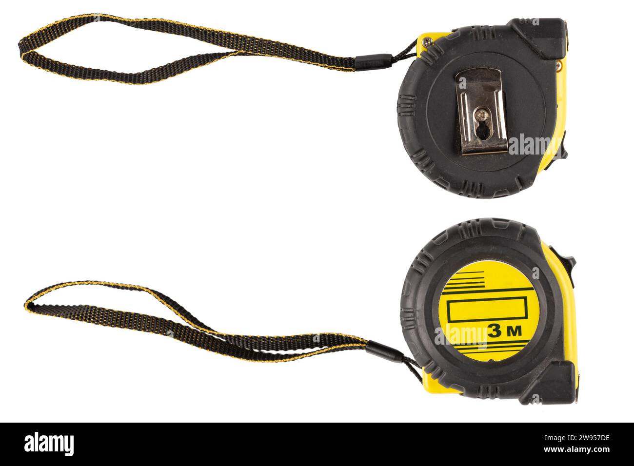 Measuring tape isolated white background, top view. Construction tool ...