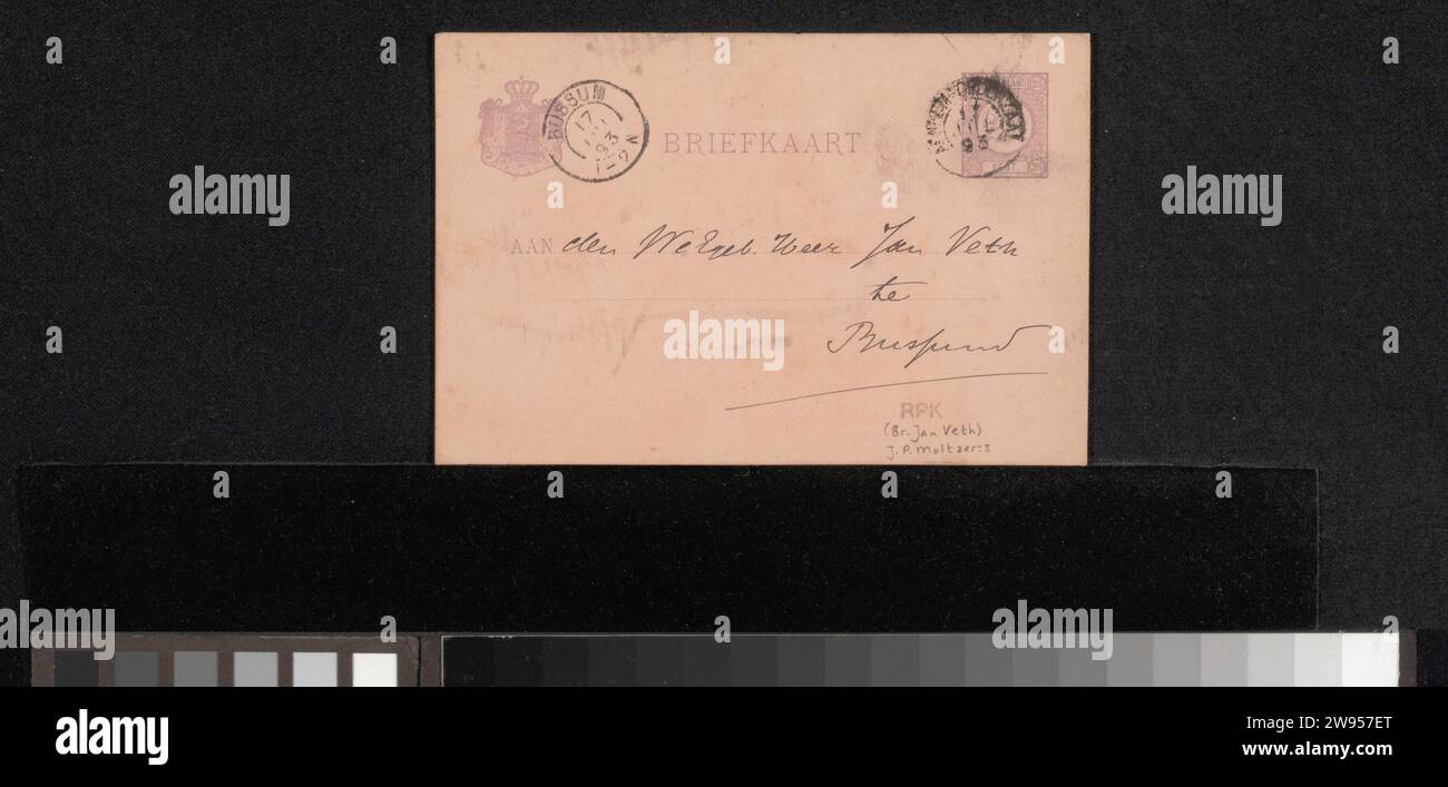 Postcard to Jan Veth, Jacob Pieter Moltzer, 1893 Velp cardboard. ink ...