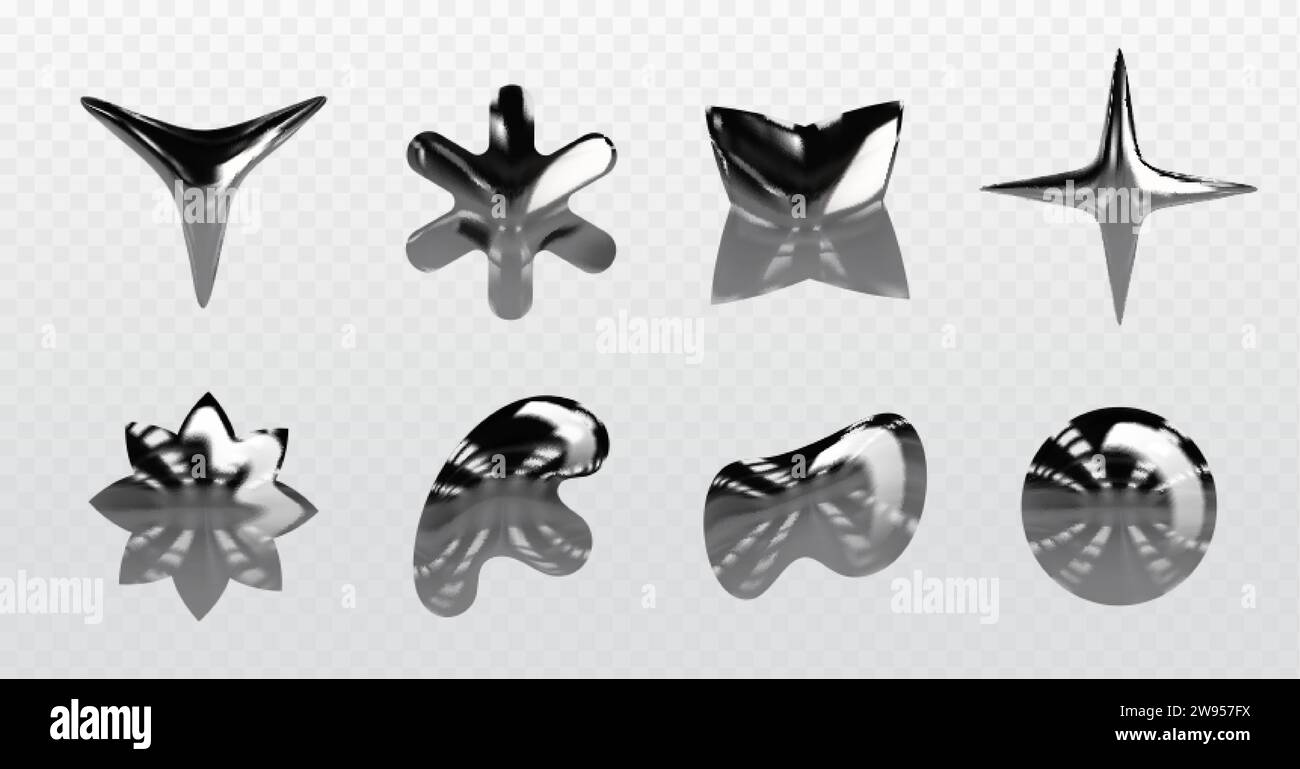 Y2k chrome elements set isolated on transparent background. Vector ...