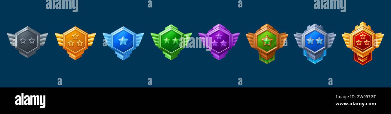Game rank badges set isolated on background. Vector cartoon ...