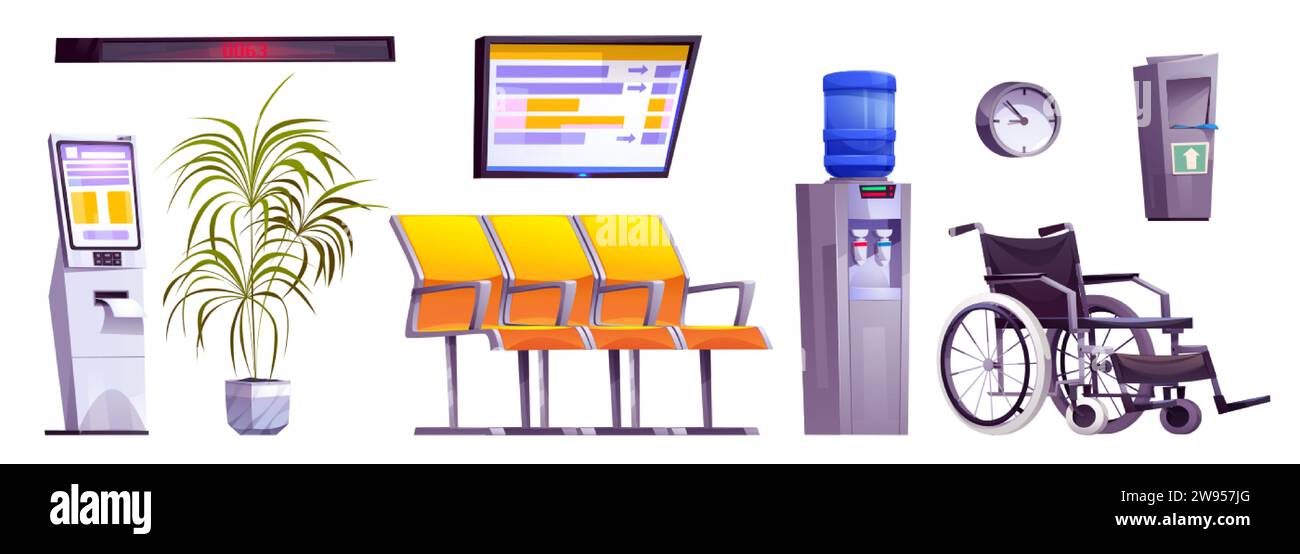 Hospital reception room interior furniture and equipment. Cartoon ...