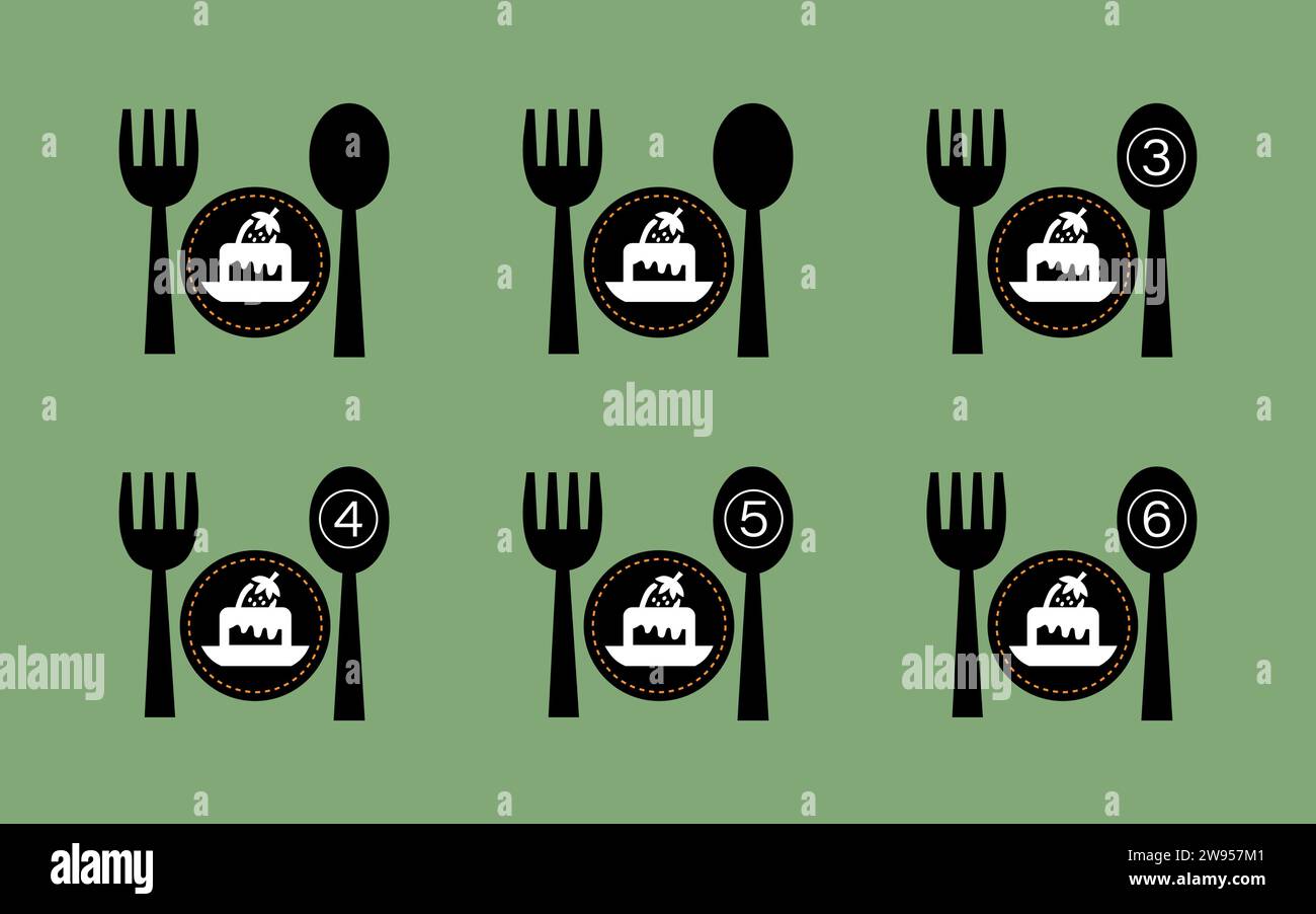 Restaurant icon, dish portion number symbol spoon and plate Stock ...