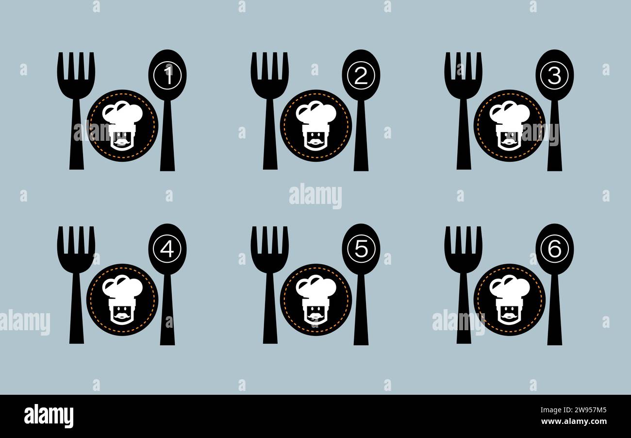 Restaurant icon, dish portion number symbol spoon and plate Stock ...