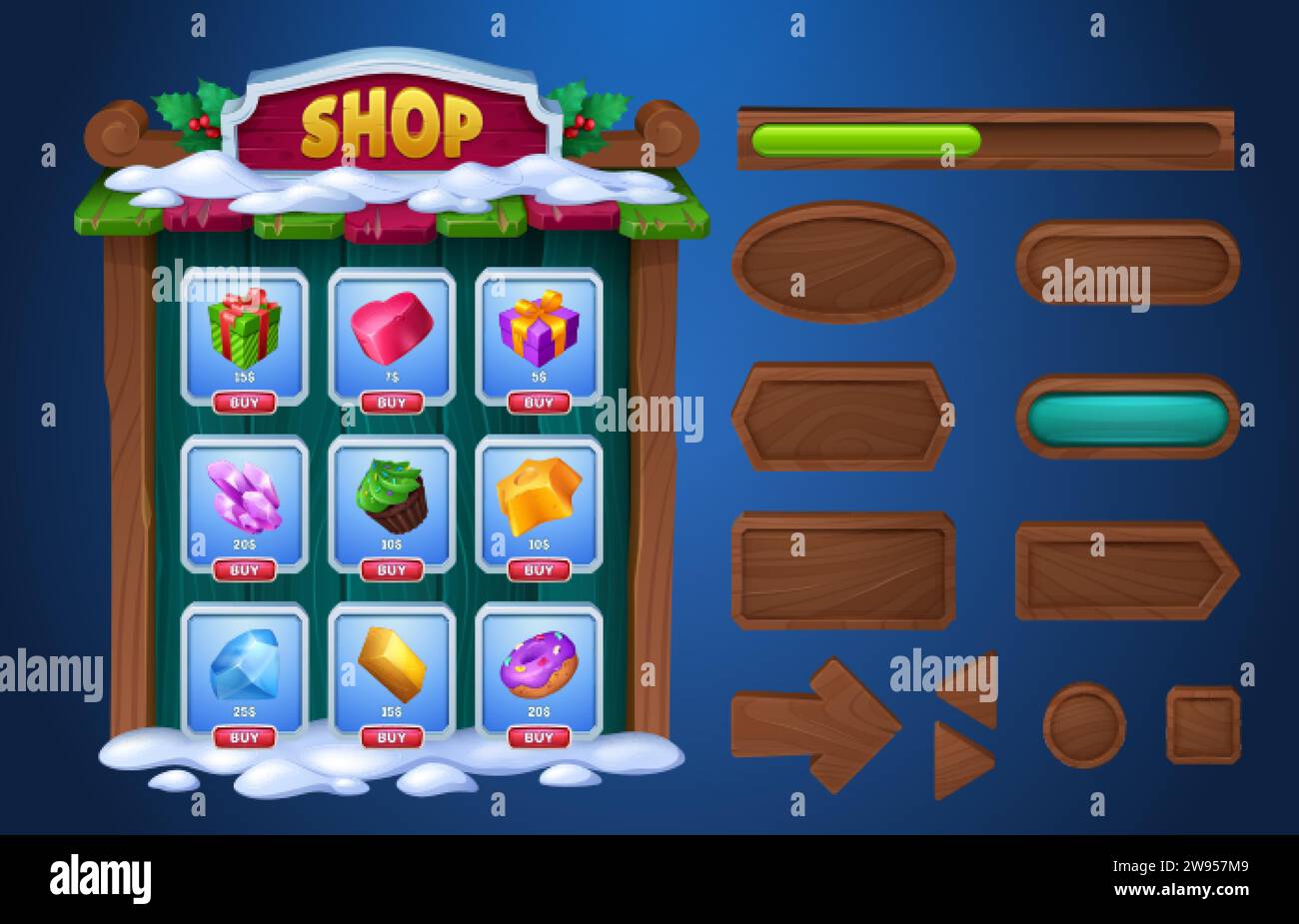 Game user interface menu boards, buttons and shop design. Cartoon ...