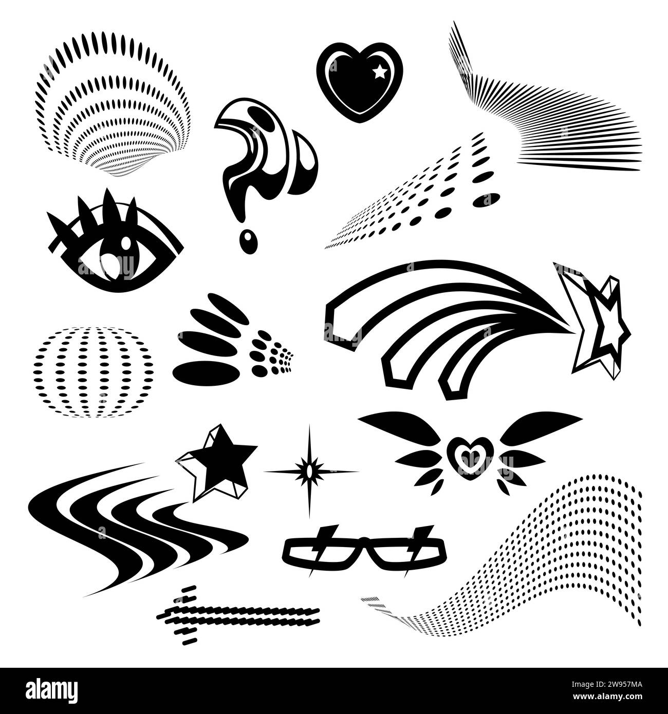 Y2k monochrome abstract shape. Vector illustration set of black geometric forms and symbols ...