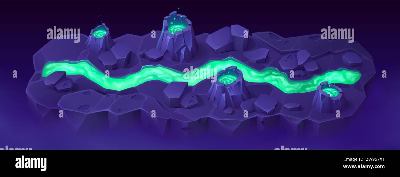 Volcano Island Map For Game Level Navigation Vector Cartoon Illustration Of Land Piece With