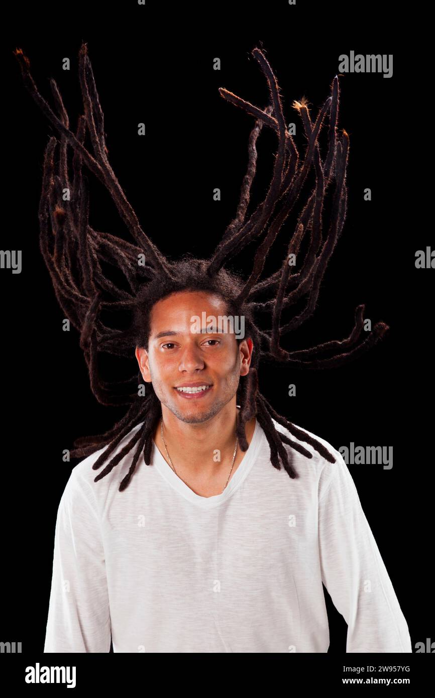 happy rastafari man with flying hair Stock Photo - Alamy