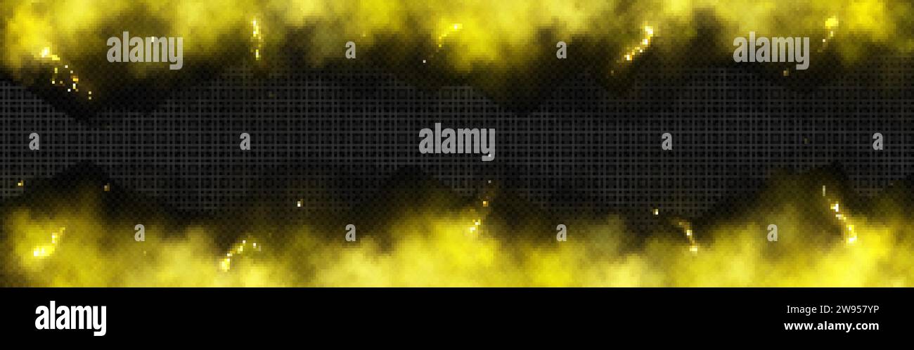 Yellow lightning frame with smoke glow effect. Thunder light electric ...