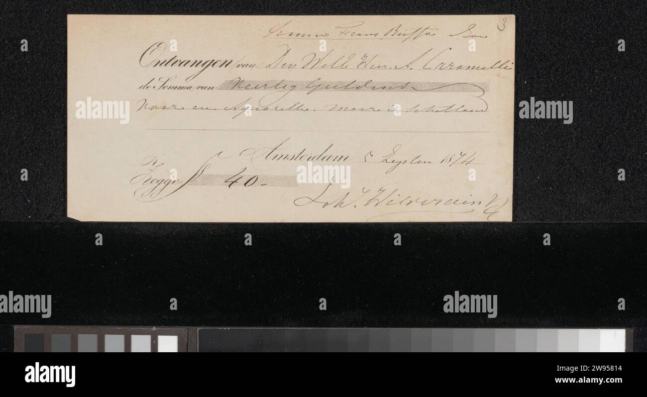 Receipt for Johannes Hilverdink, Alberto Caramelli, 1874 Amsterdam ...