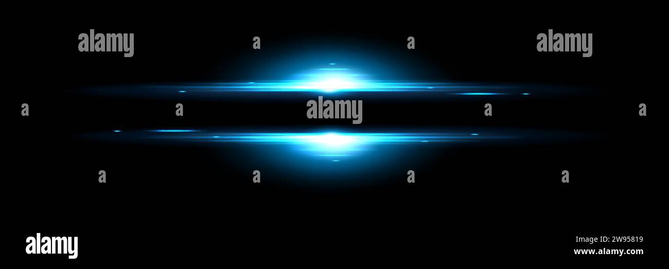 Blue light flash lines isolated on black background. Vector realistic ...
