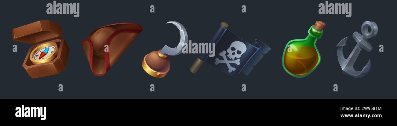 Pirate game ui design elements isolated on background. Vector cartoon ...