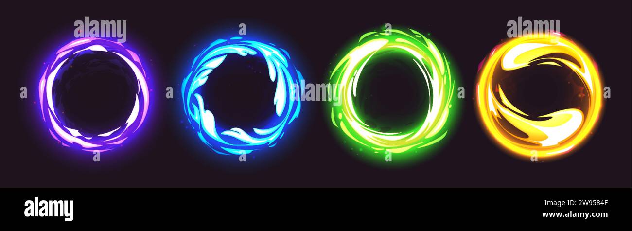 Neon blue circle magic portal glow light effect. 3d round swirl with ...