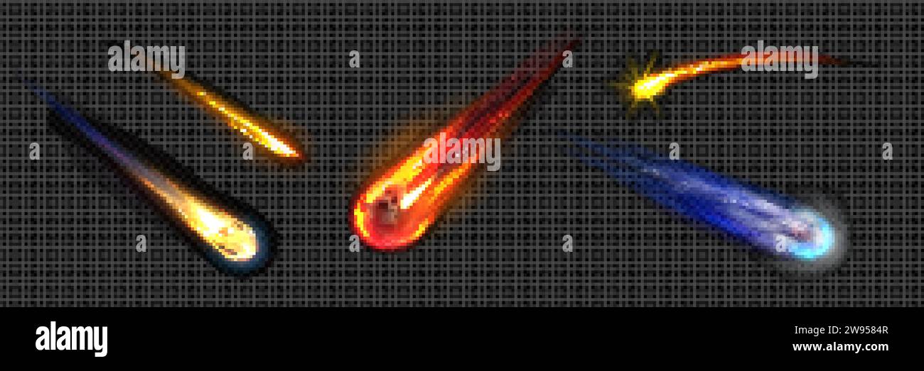 Meteor or comet space trail fire light vector effect. 3d isolated ...