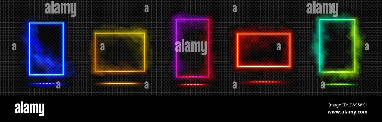 Colorful neon light rectangles set isolated on transparent background ...
