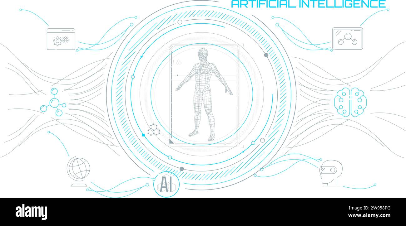 Futuristic interface design with a 3D human model Stock Vector Image ...