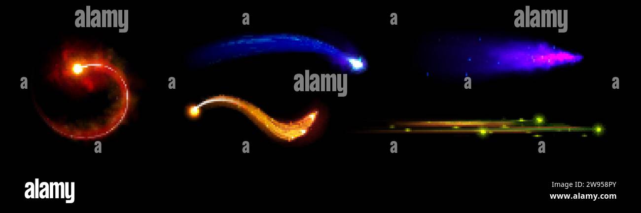 Rocket or comet fire trail and flame vector effect. Jet engine speed ...
