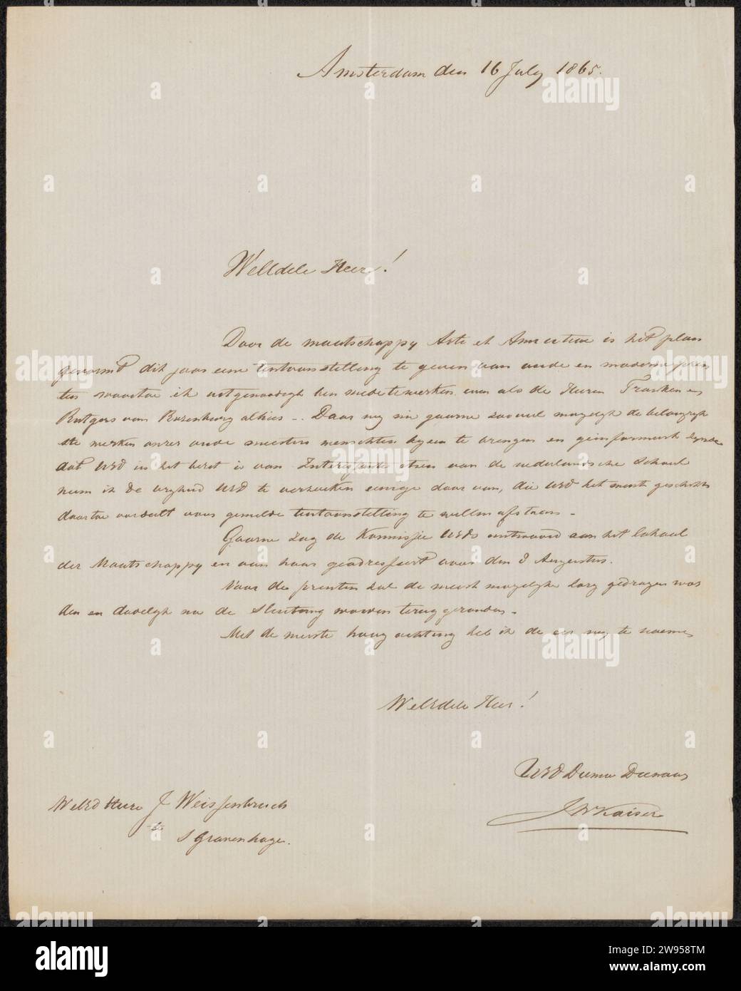 Letter Aan Jan Weissenbruch, Johann Wilhelm Kaiser (I), 1865 letter ...