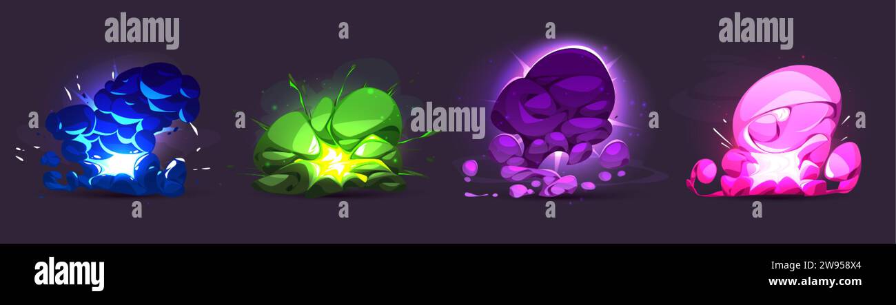 Cartoon explosion effect - game ui magic comic colorful explosive boom ...