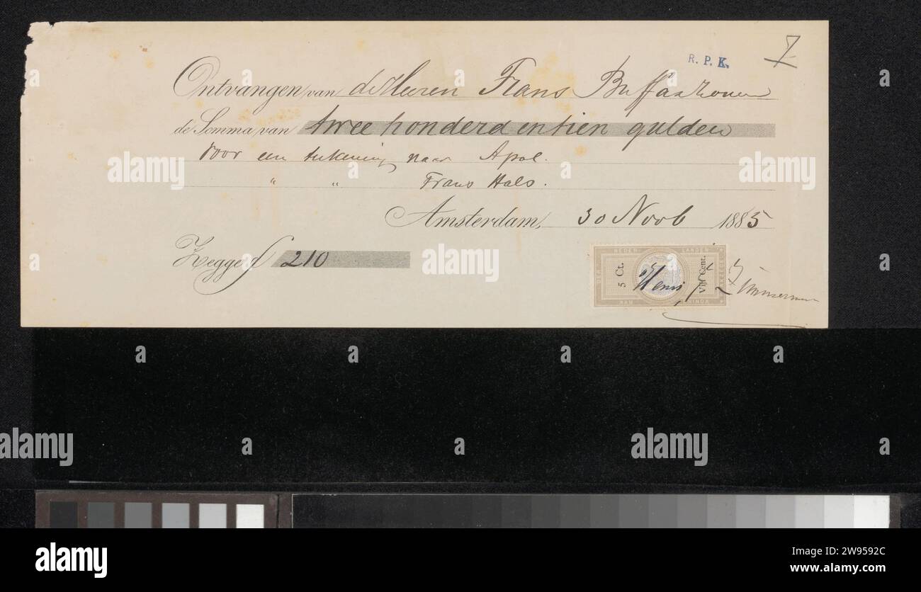 Receipt for Hendrik Jan Zimmerman, Frans Buffa and Zonen, 1885 ...