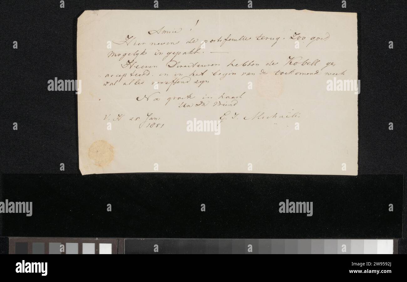 Letter to Mr. Eymer, Gerrit Jan Michaëlis, 1851 letter paper. ink ...
