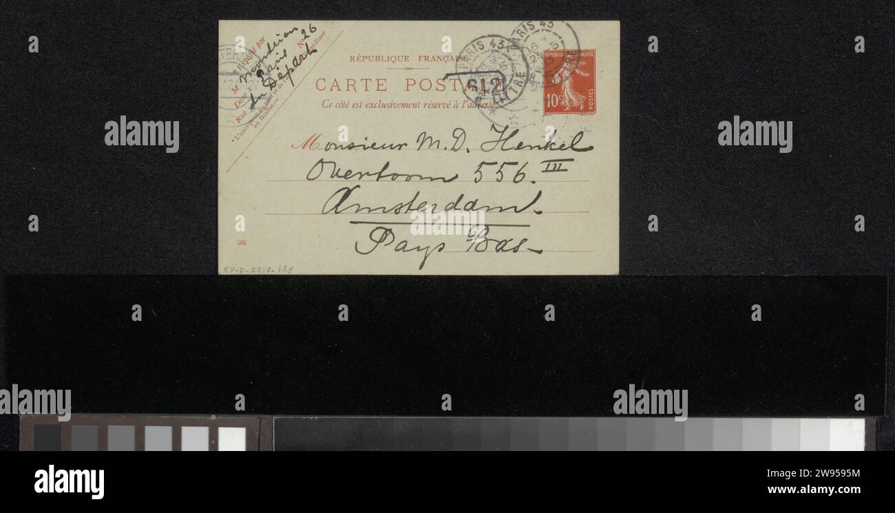 Postcard to Max Dittmar Henkel, Piet Mondriaan, in or Before 1932 Paris ...