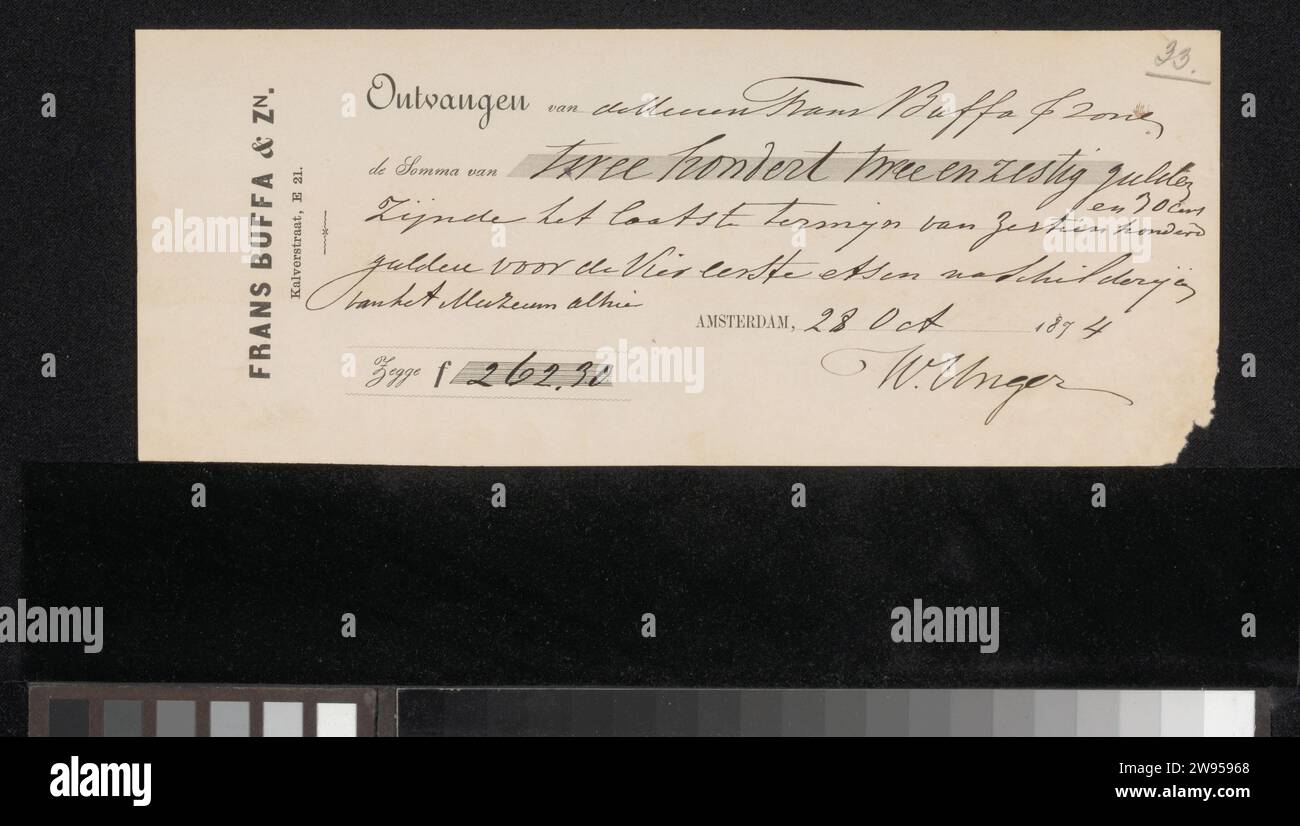 Receipt for William Unger, Frans Buffa and Sons, 1874 Amsterdam paper ...