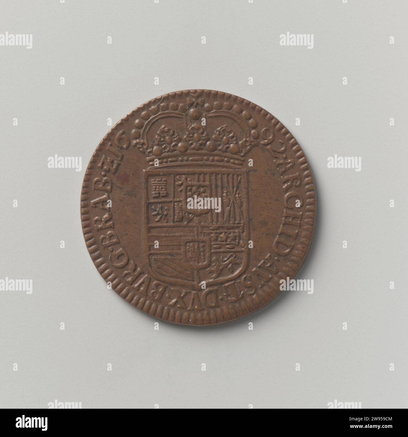 Oord from Brabant van Karel II, 1692 ,, 1692 coin Copper mint. Front ...