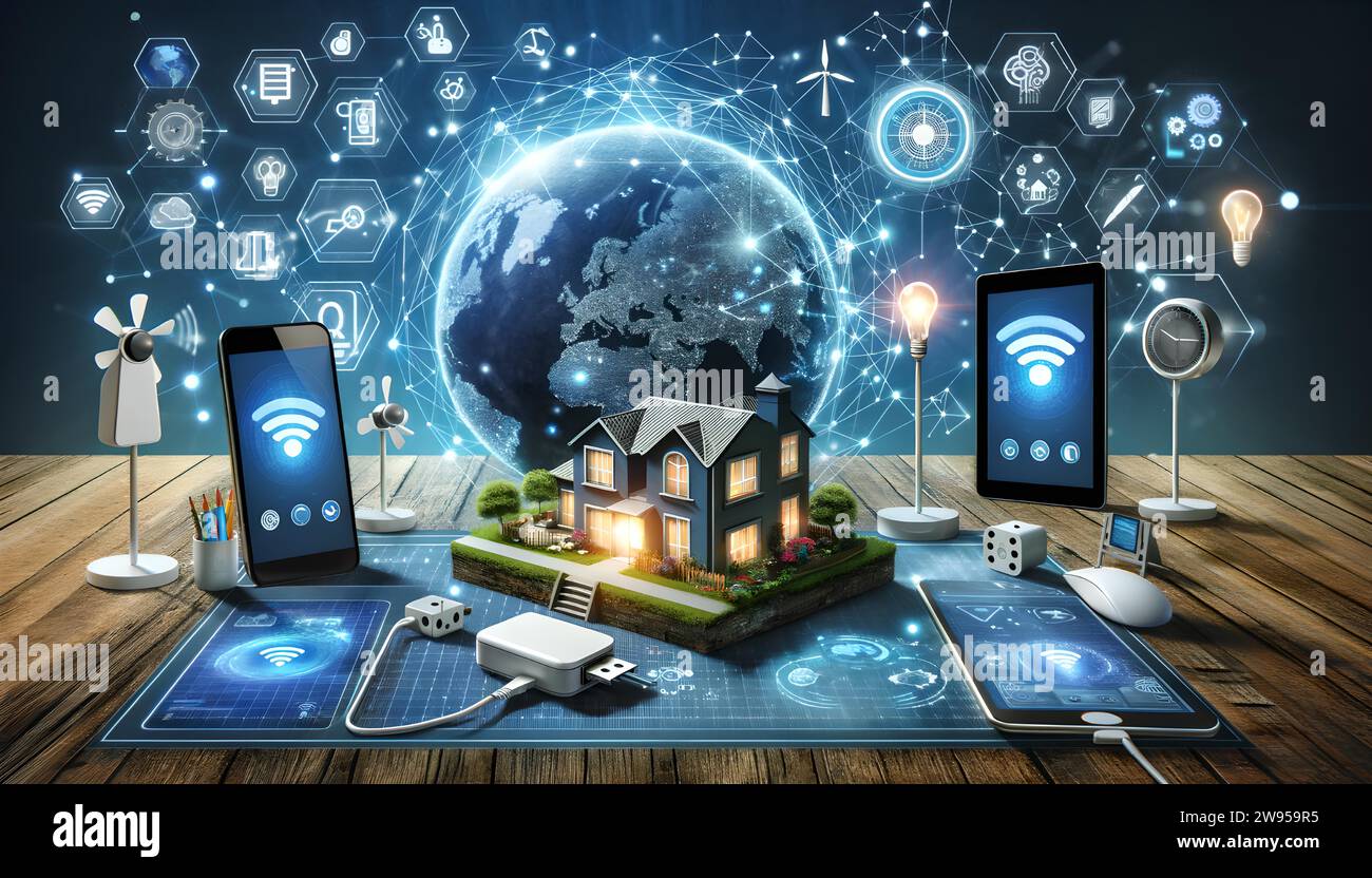 This image represents the synergy of energy-saving initiatives, advanced connected technologies ...