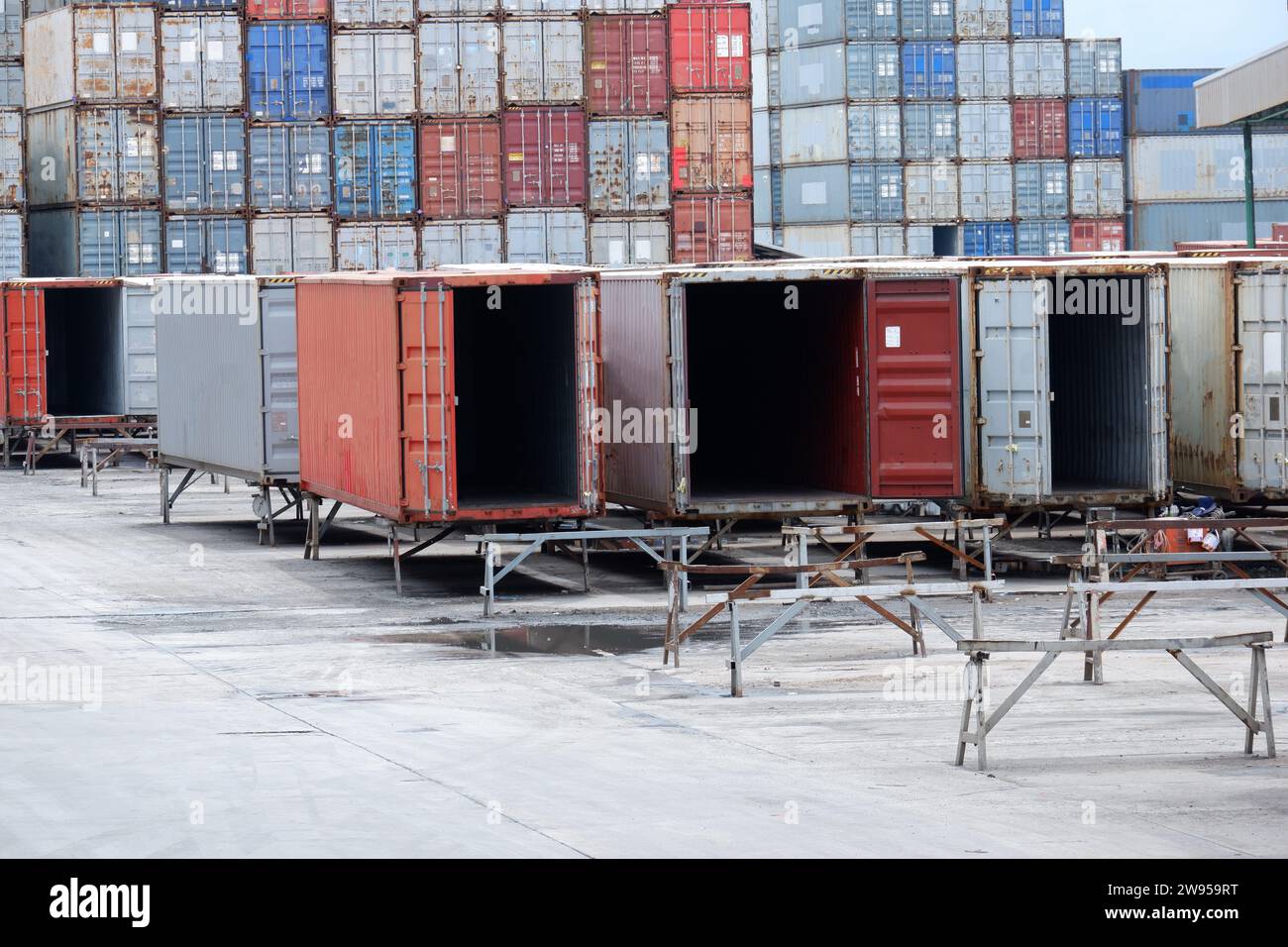 Container and a pile of containers In the container storage yard Stock ...