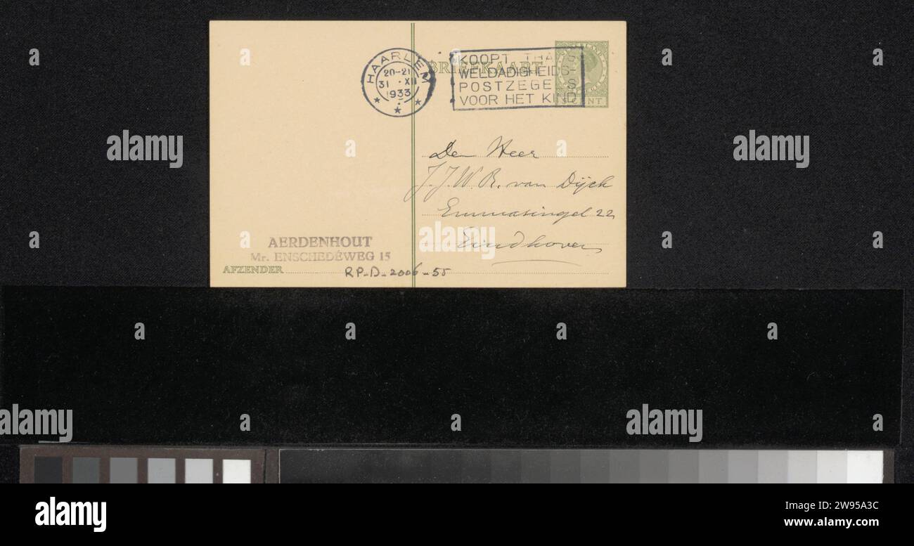 Postcard to Mr. J.J.W.B. Van Dijck, Johannes Franciscus Maria Sterck ...