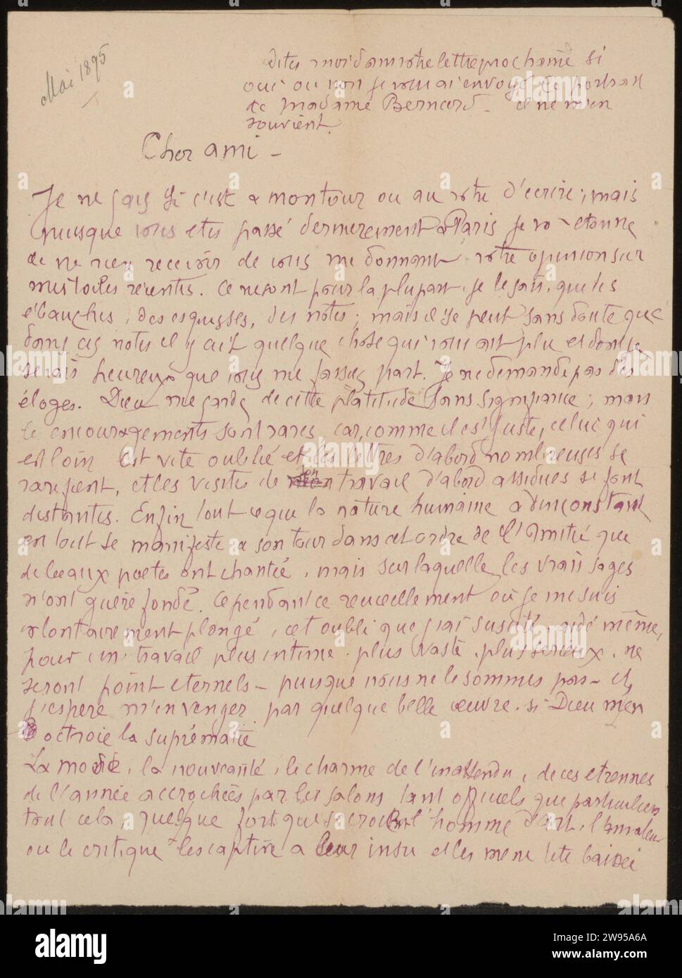 Brief aan Andries Bonger, Émile Bernard, in or before 1895 letter Cairo ...