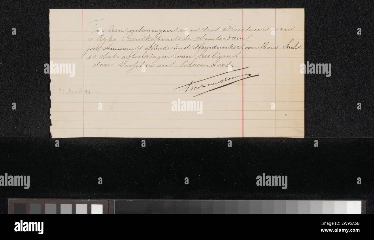 Receipt to Johan Philip van der Kellen, Bart van Hove, 1860 - 1906 ...