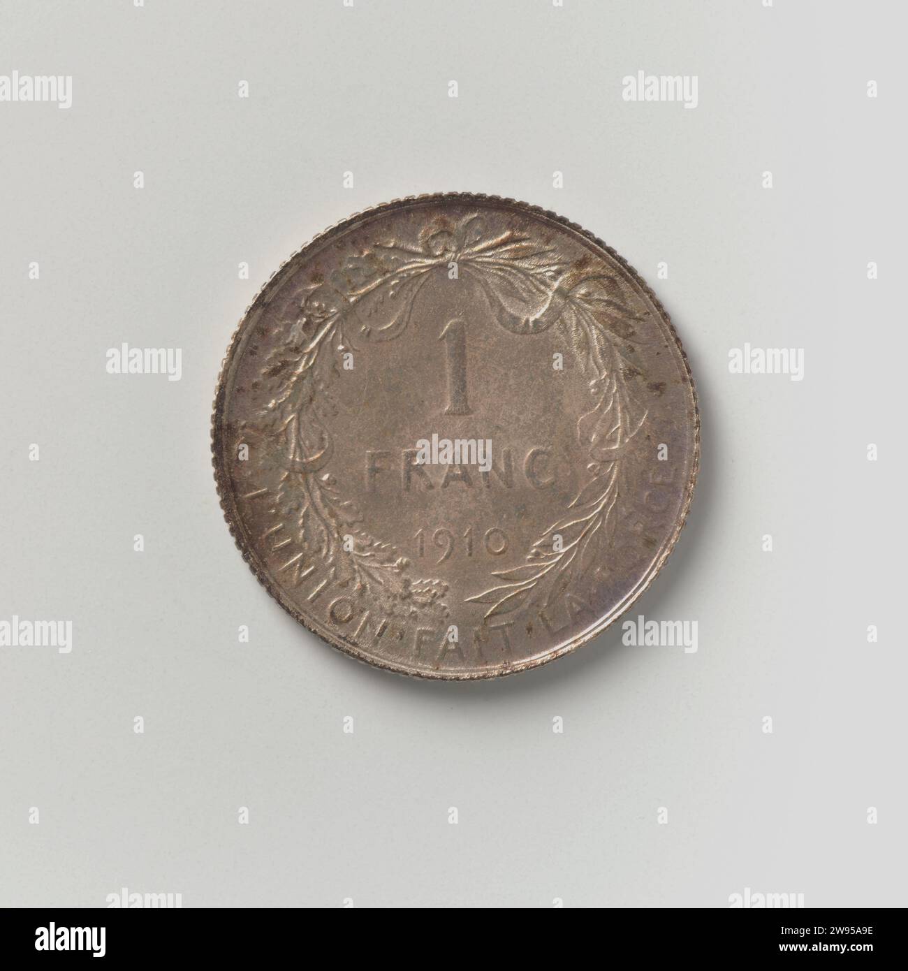 Franc from Belgium of Albert I, 1910 ,, 1910 coin Silver coin. Front ...