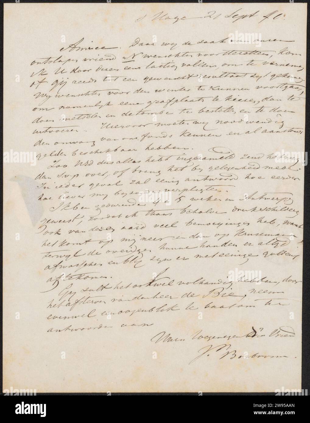 Letter to Ary Johannes Lamme, Johannes Bosboom, 1840 letter The Hague paper. ink writing ...