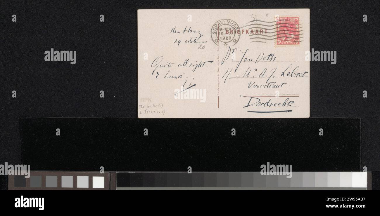 Postcard to Jan Veth, Isaac Israels, 1920 The Hague cardboard. ink ...