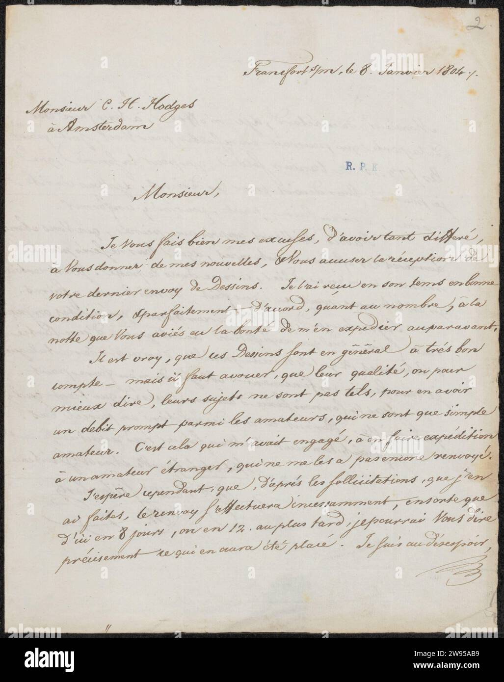 Brief aan Charles Howard Hodges, C.G. Silberberg, 1804 letter Frankfurt ...